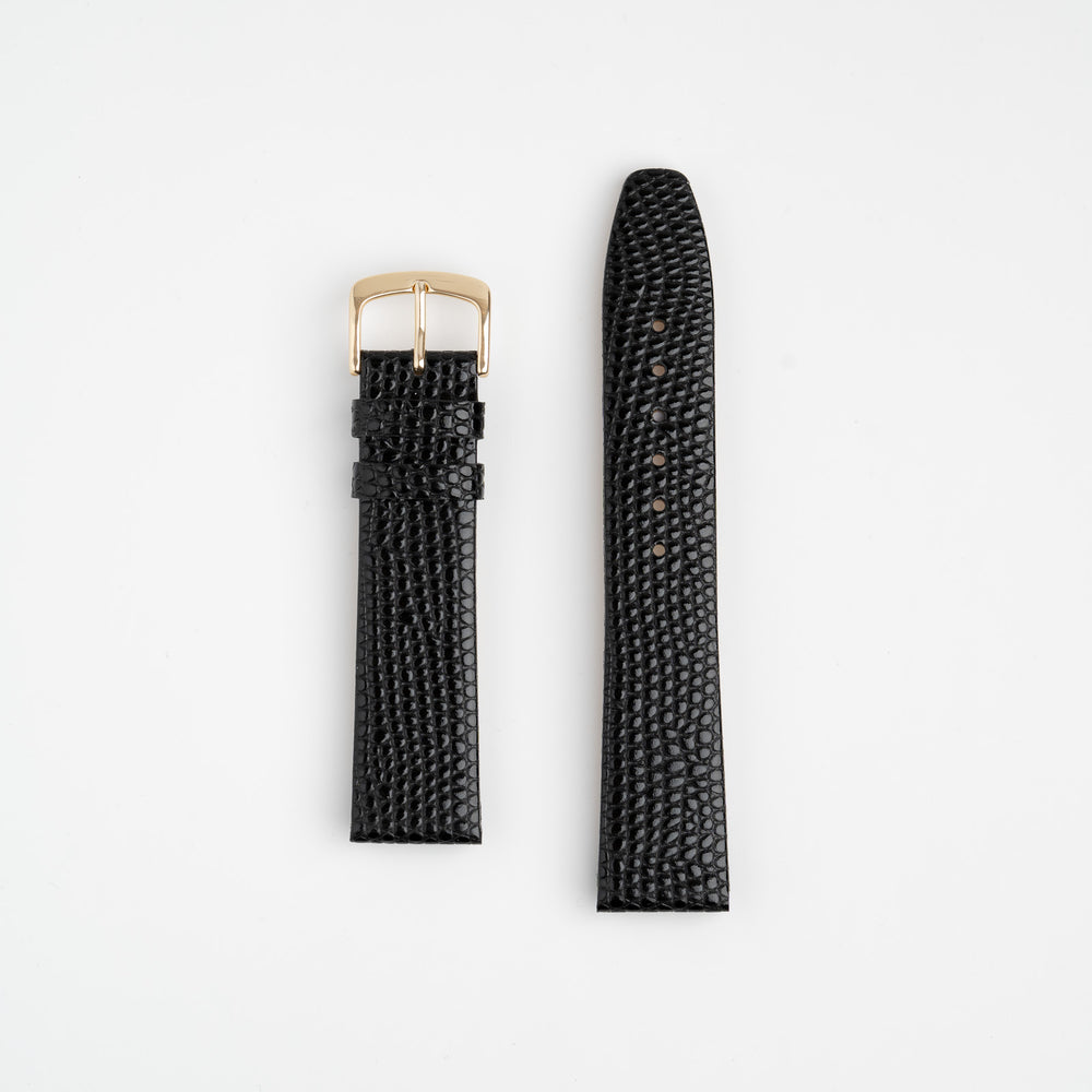 Black Lizard Grain Extra Long Watch Strap