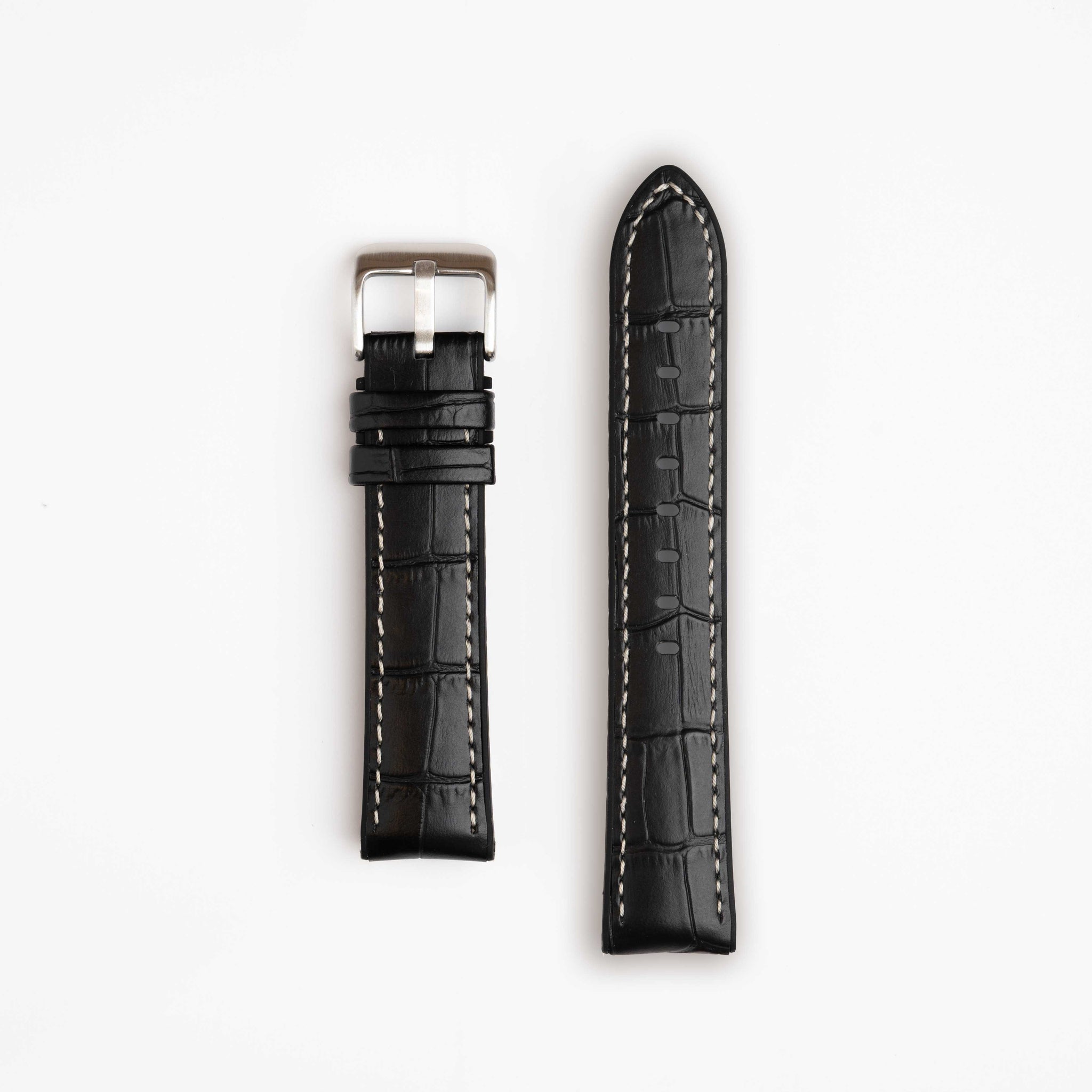 Black Sports Leather Rubber Watch Strap