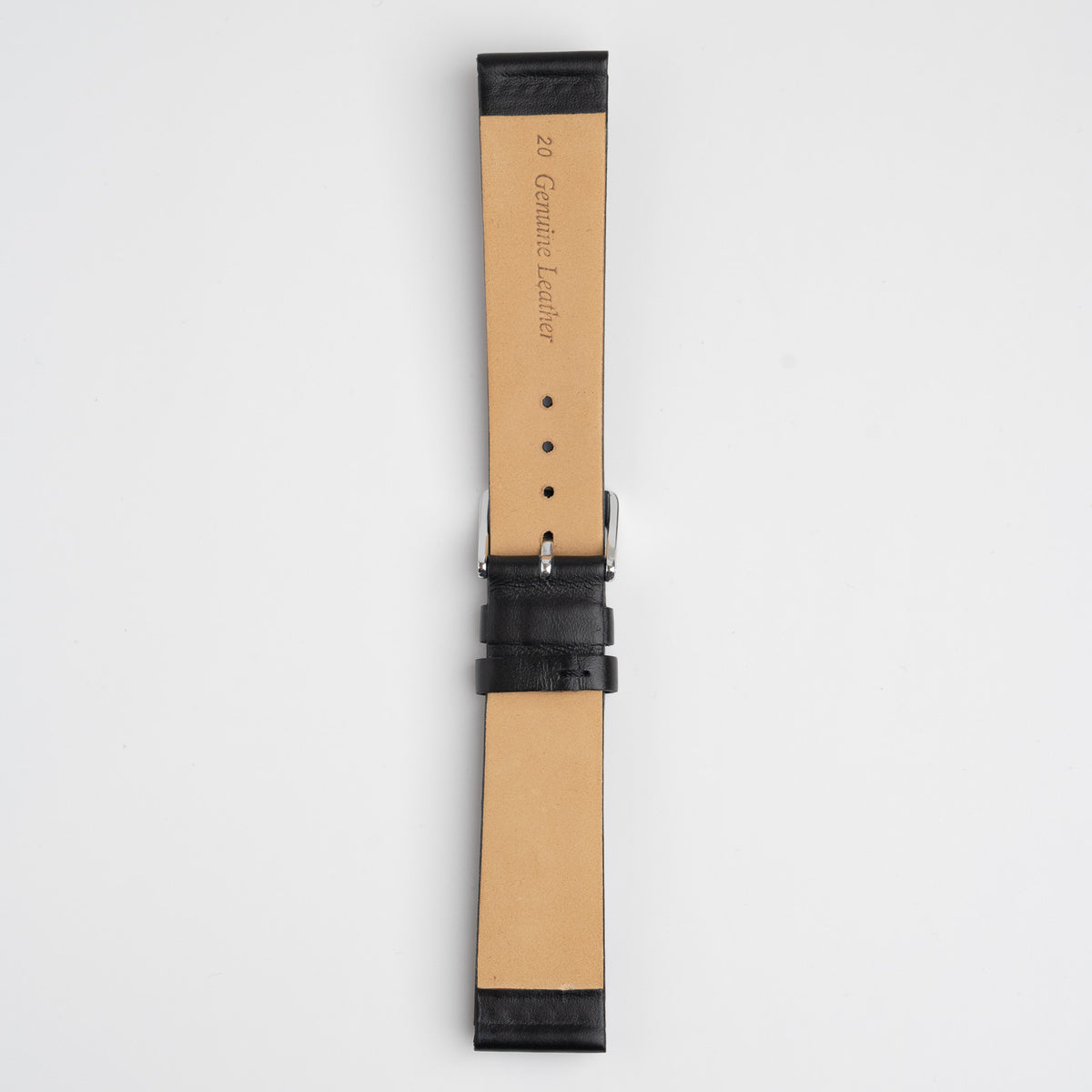 Black Unstitched Smooth Extra Long Leather Watch Strap