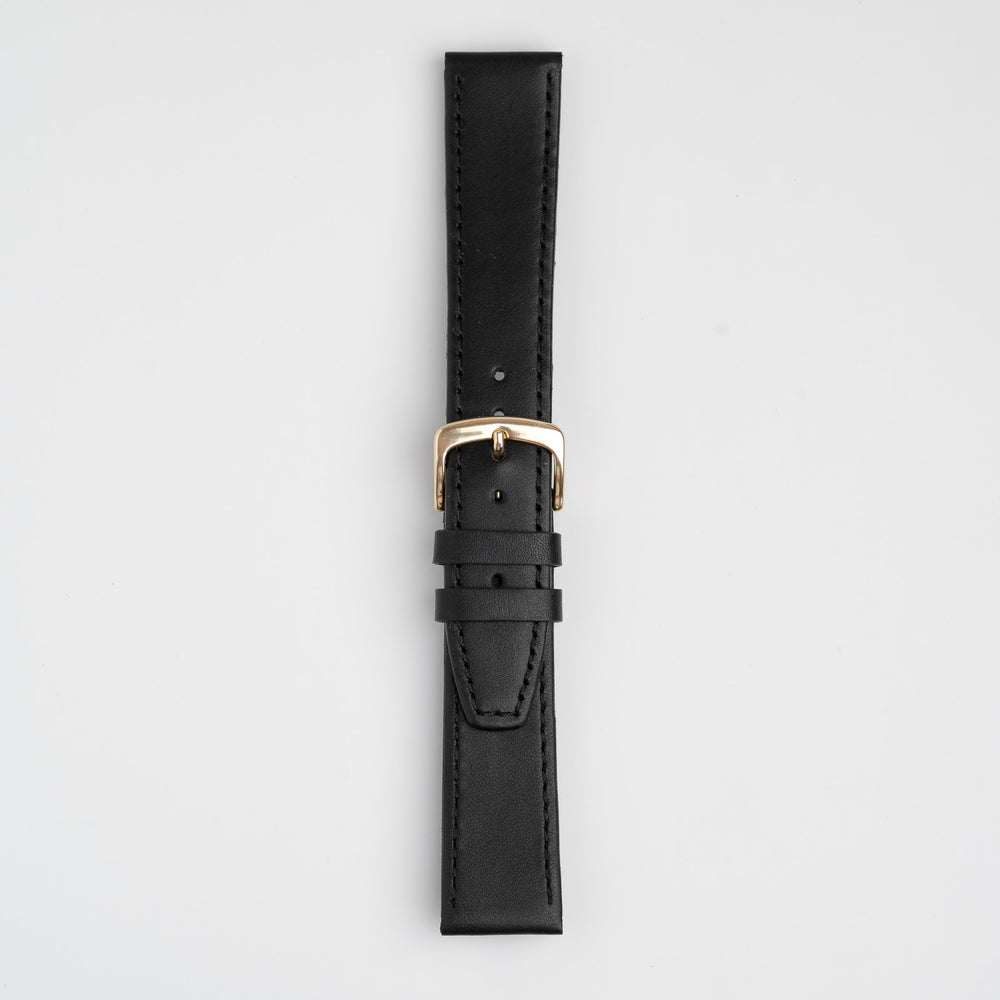 Black Waterproof Leather Watch Strap