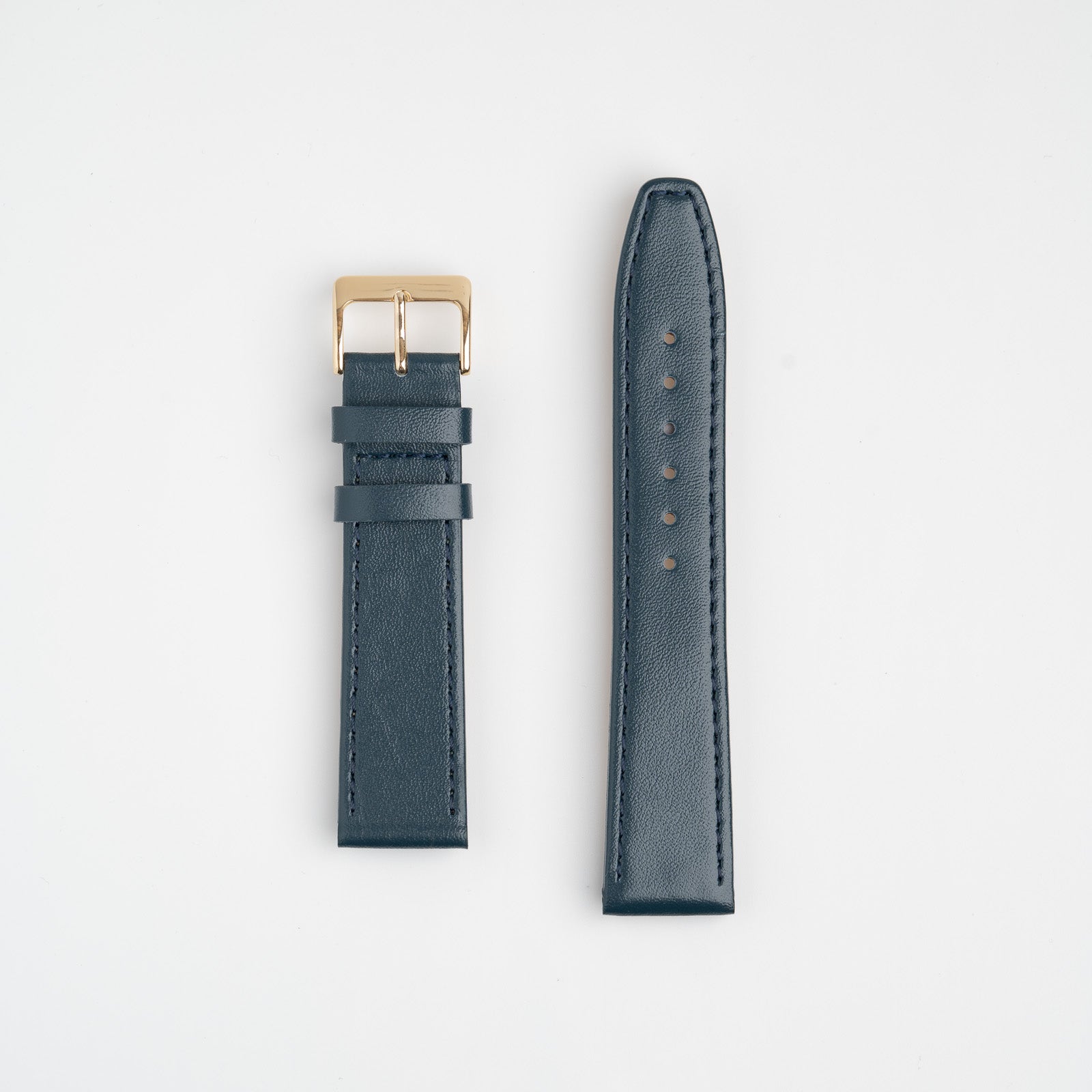 Blue Timeless Plain Stitched Genuine Leather Watch Strap