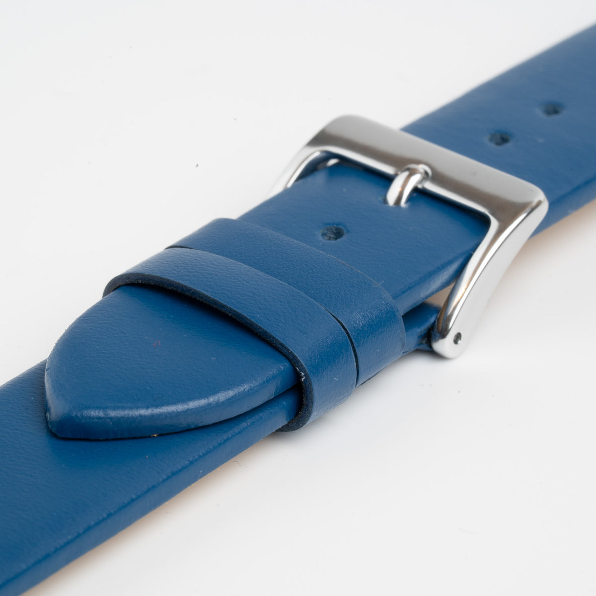 Blue Unstitched Smooth Extra Long Leather Watch Strap