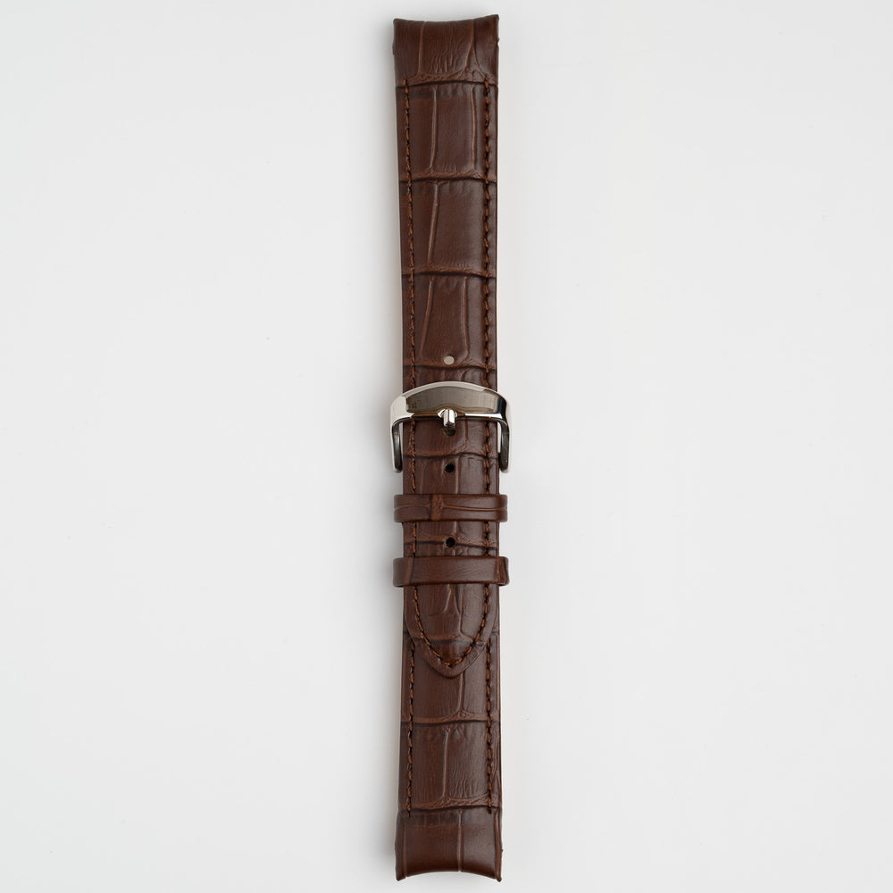 Brown Curved End Alligator Grain Leather Watch Strap