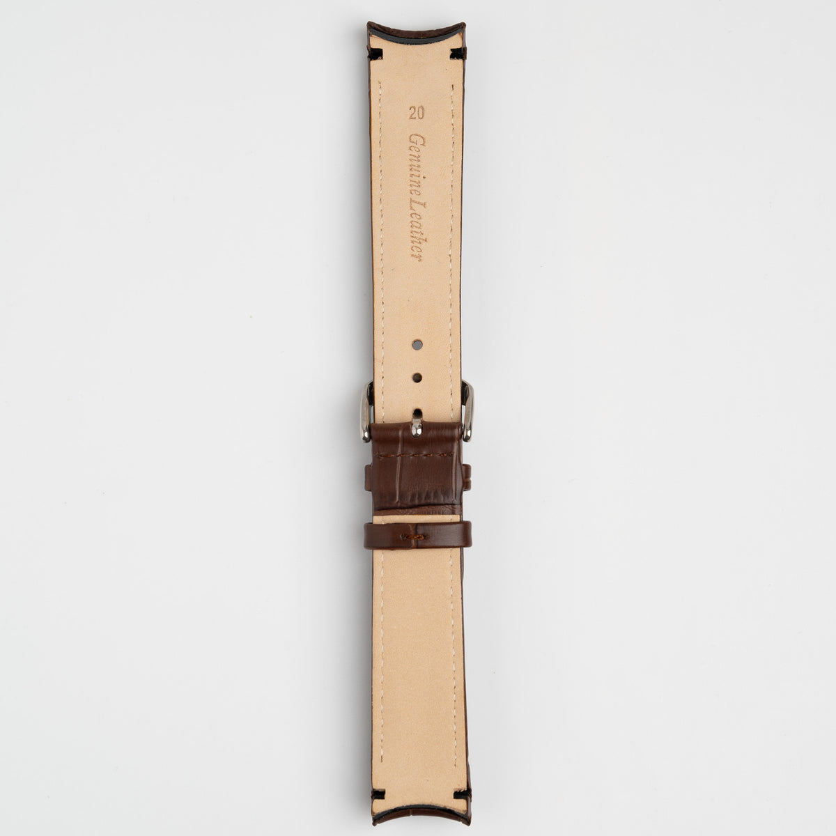 Brown Curved End Alligator Grain Leather Watch Strap