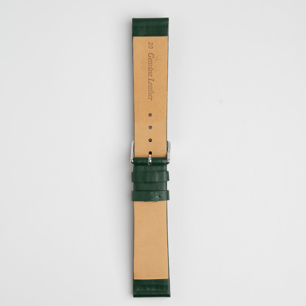 Green Unstitched Smooth Extra Long Leather Watch Strap