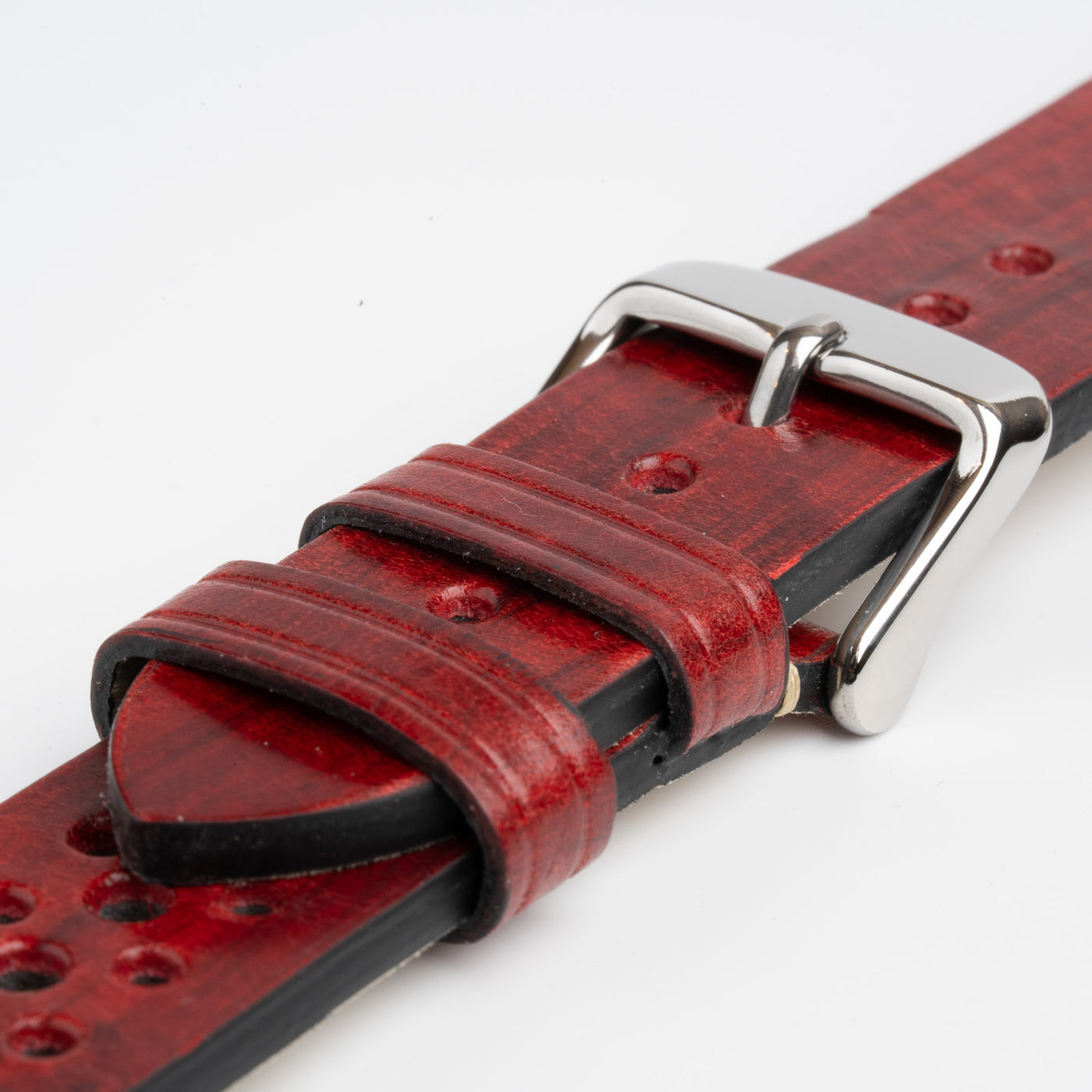 Red Vintage Perforated Handmade Watch Strap