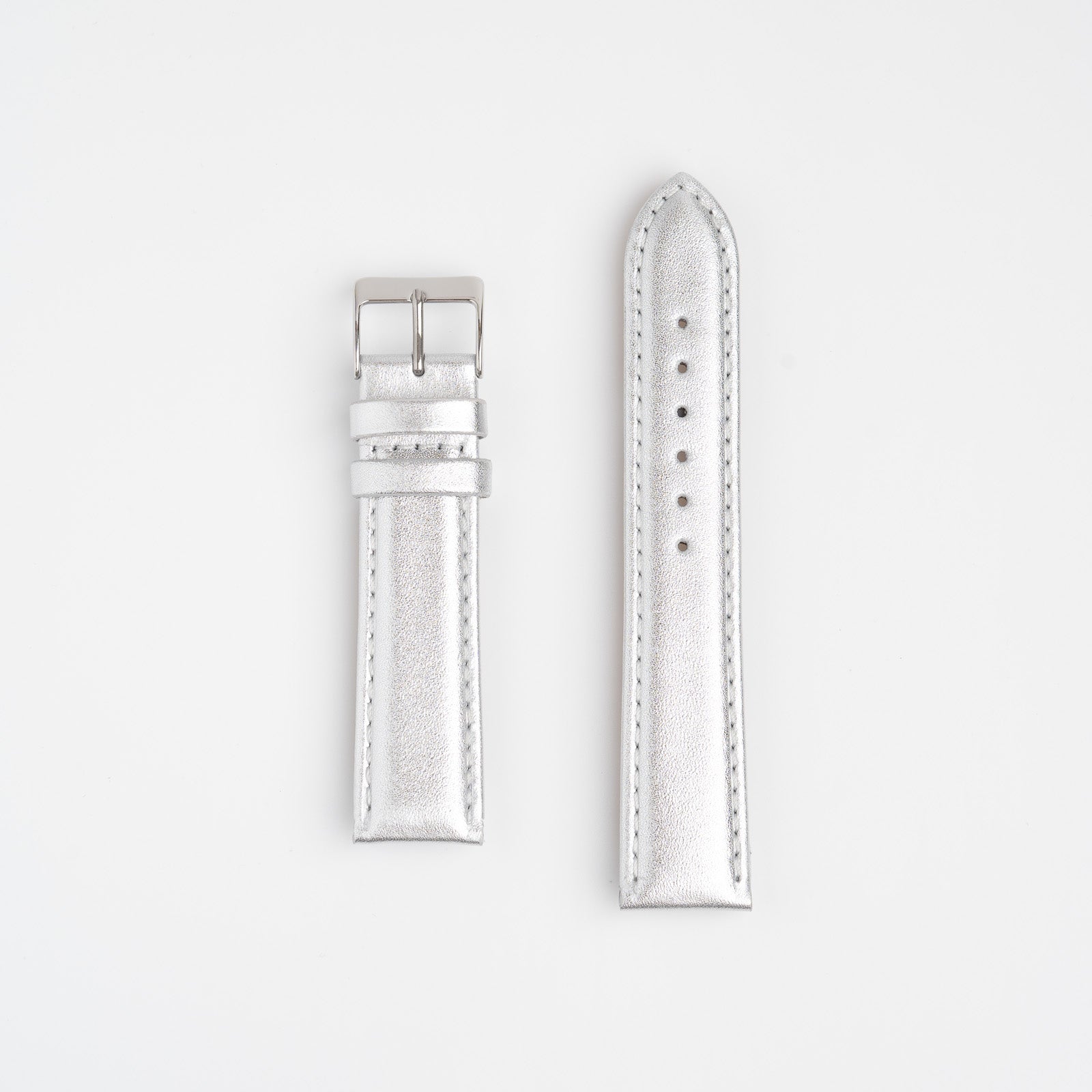 Silver Metallic Leather Watch Strap