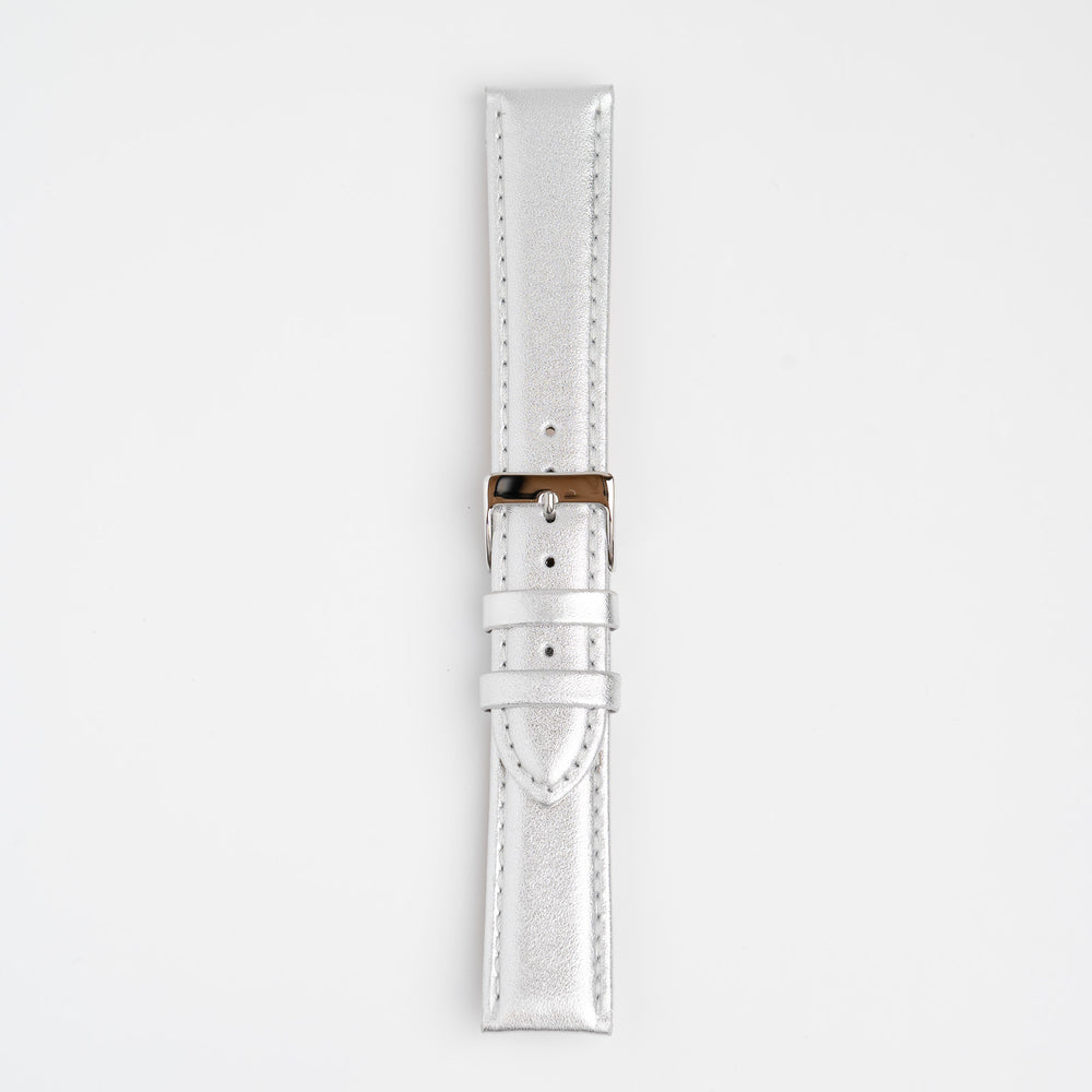 Silver Metallic Leather Watch Strap