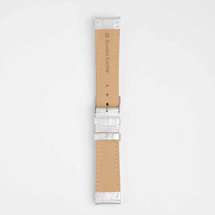 Silver Metallic Leather Watch Strap