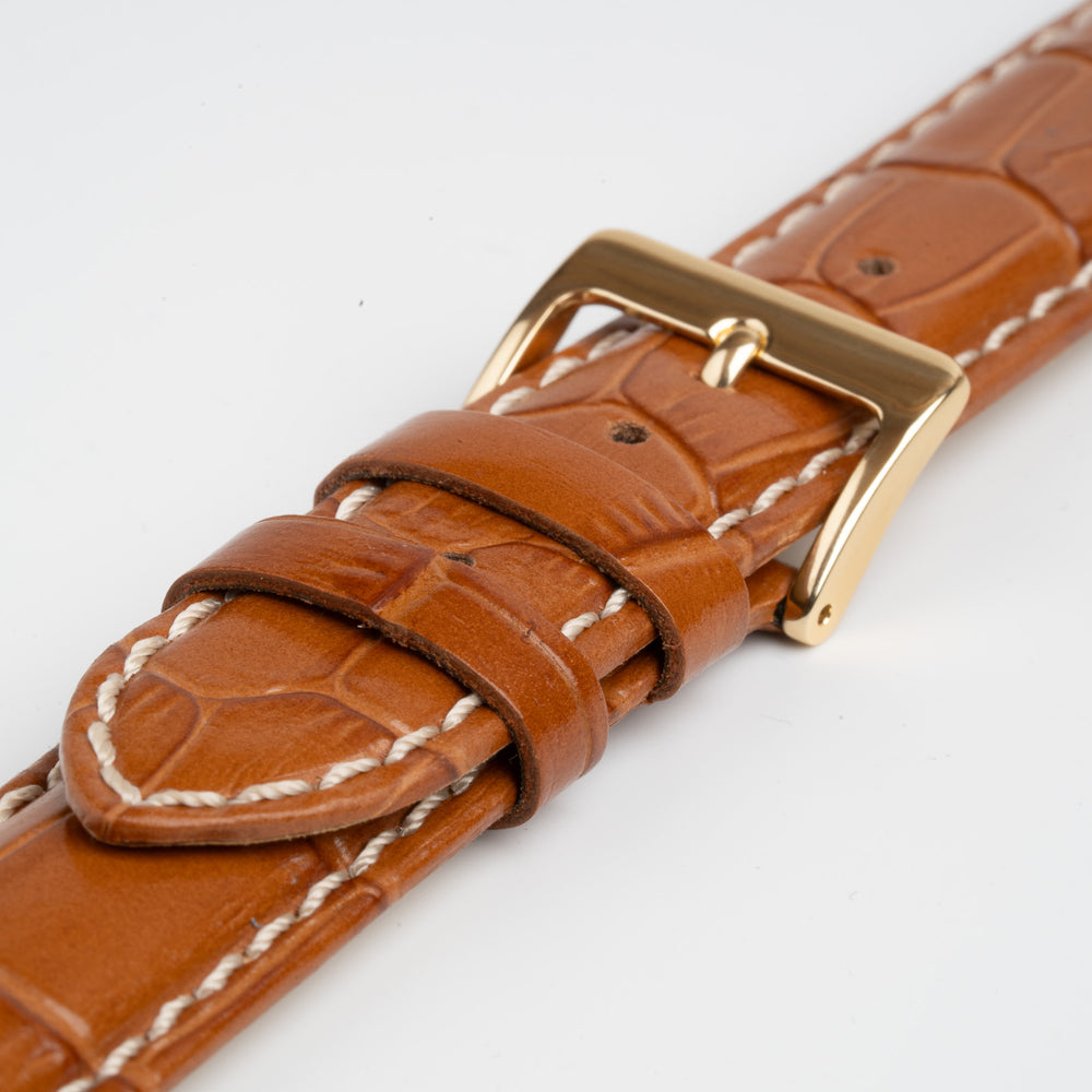 Tan Alligator Grain Contrast Stitch Watch Strap