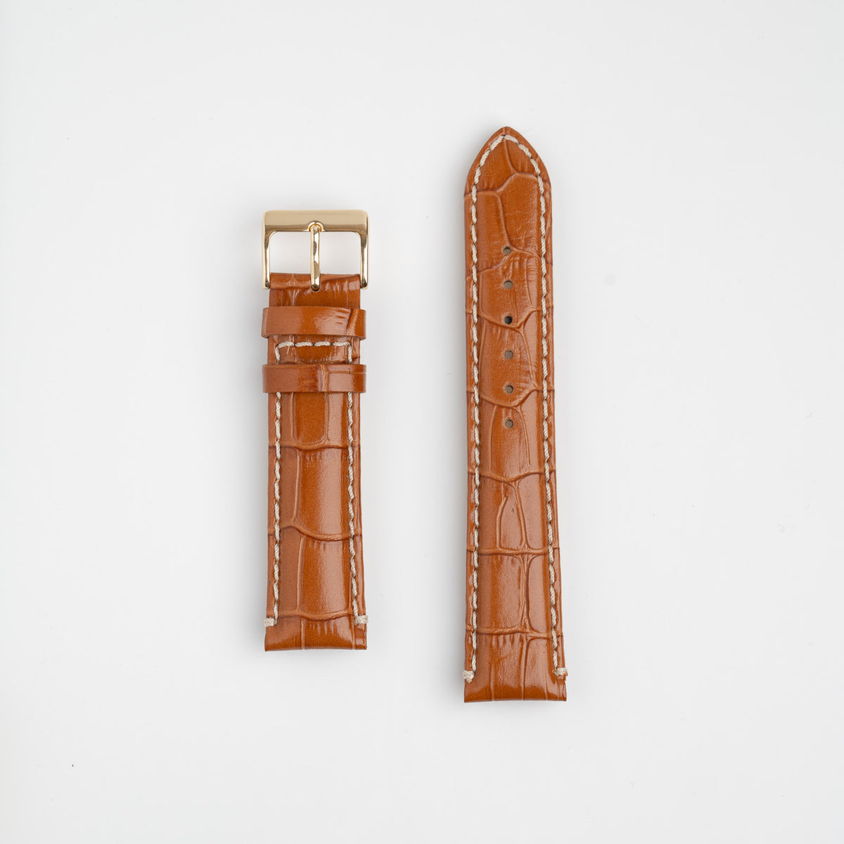 Tan Alligator Grain Contrast Stitch Watch Strap