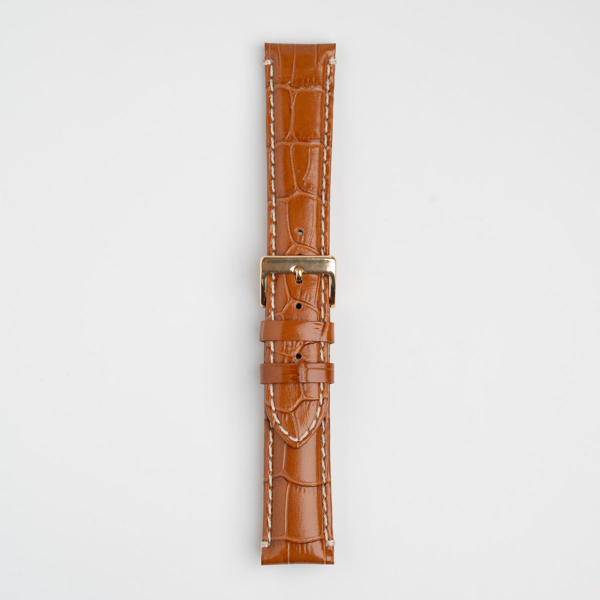 Tan Alligator Grain Contrast Stitch Watch Strap