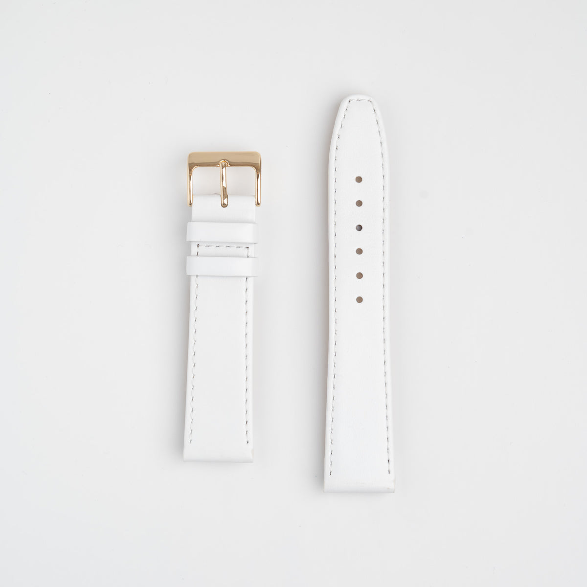 White Timeless Plain Stitched Genuine Leather Watch Strap